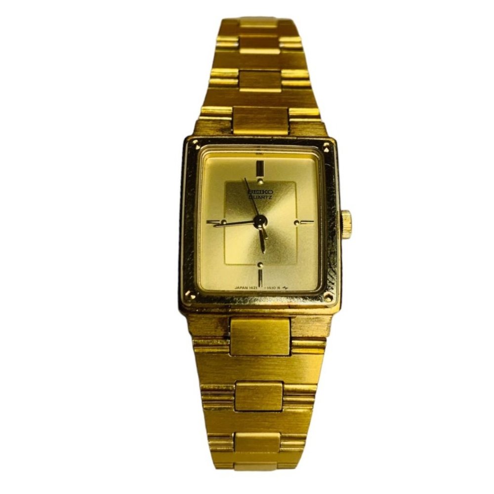 Vintage 1990s Seiko Goldtone Square Face Wristwatch 2… - Gem